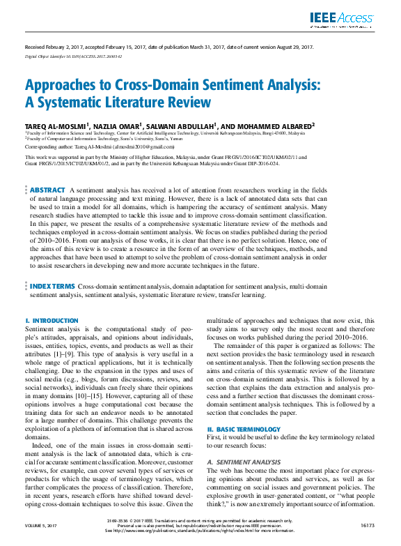 (PDF) Approaches to Cross-Domain Sentiment Analysis: A Systematic Literature Review