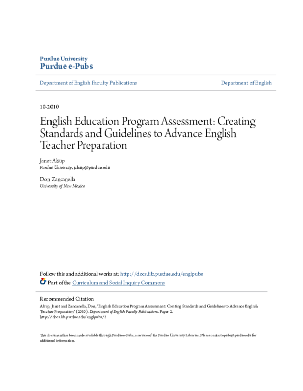 (PDF) English Education Program Assessment: Creating Standards and ...