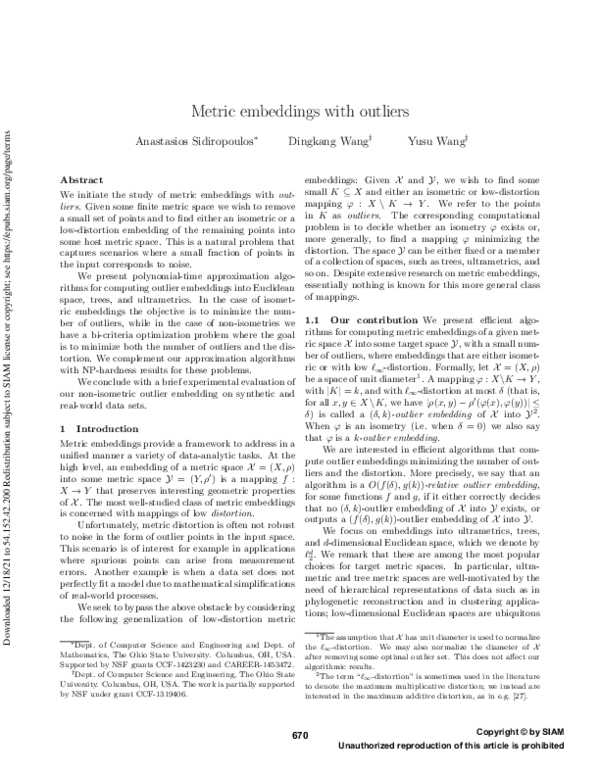 (PDF) Metric embeddings with outliers