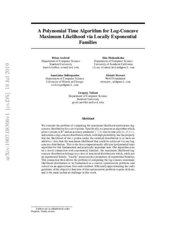 (PDF) A Polynomial Time Algorithm for Log-Concave Maximum Likelihood via Locally Exponential ...