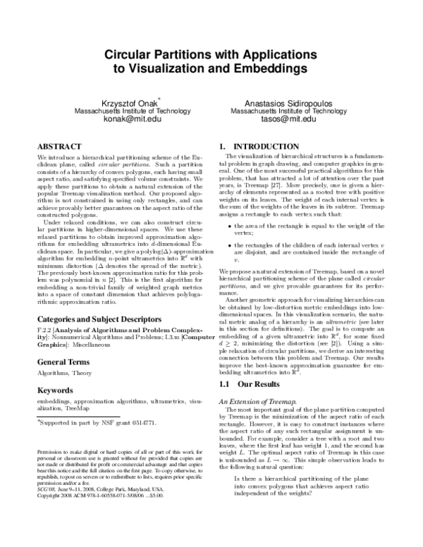 (PDF) Circular partitions with applications to visualization and embeddings