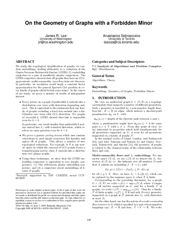 (PDF) On the geometry of graphs with a forbidden minor