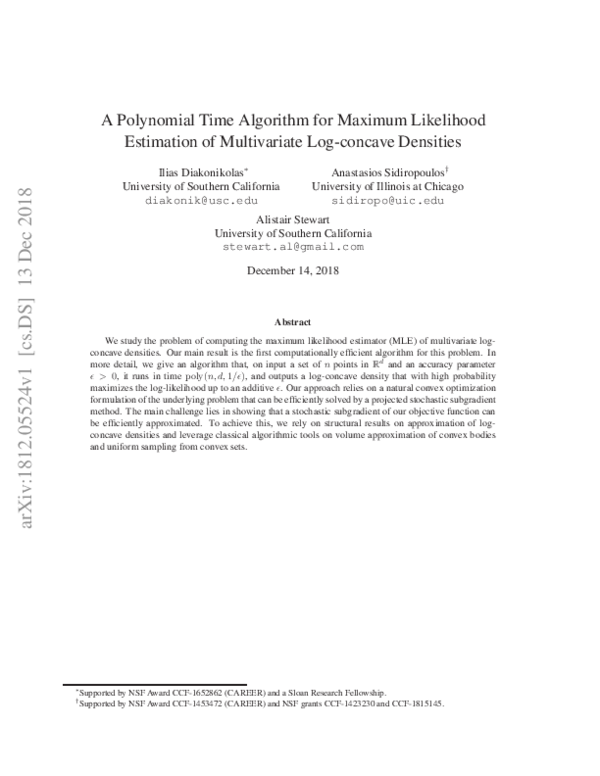 Pdf A Polynomial Time Algorithm For Maximum Likelihood Estimation Of Multivariate Log Concave
