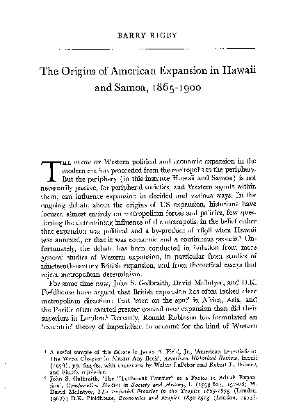 (PDF) The Origins of American Expansion in Hawaii and Samoa, 1865–1900