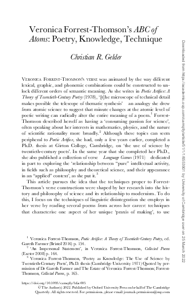 (PDF) Veronica Forrest-Thomson's ABC of Atoms: Poetry, Knowledge, Technique