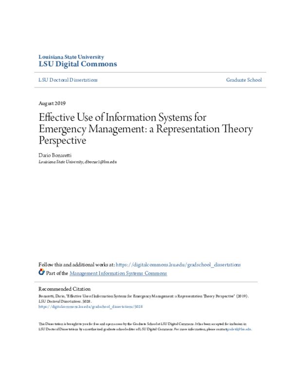 (PDF) Effective Use of Information Systems for Emergency Management: A ...