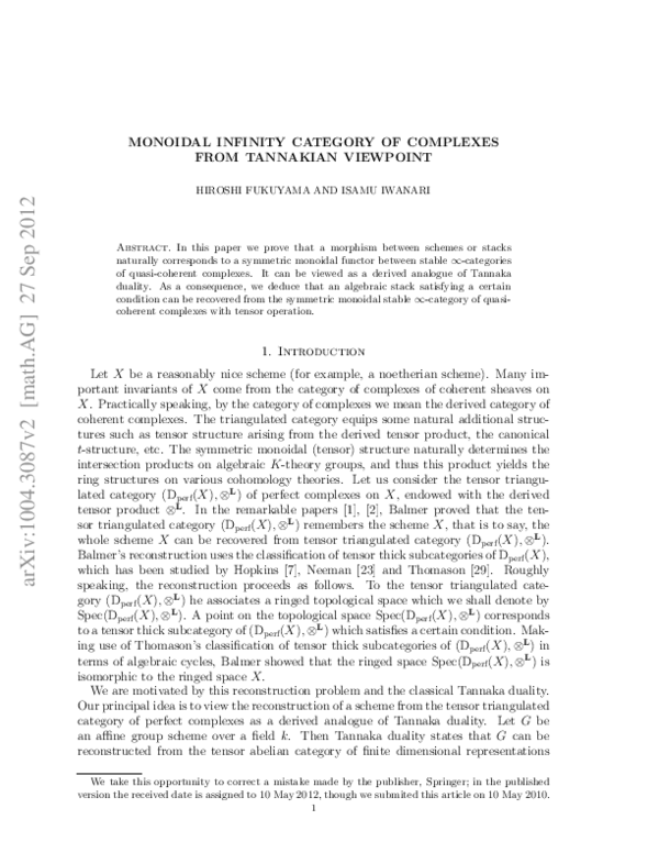 (PDF) Monoidal infinity category of complexes from Tannakian viewpoint