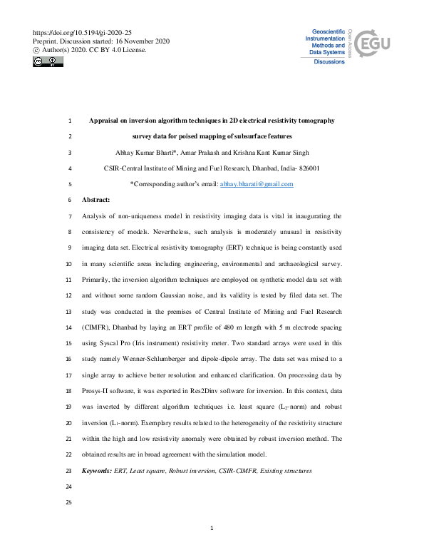 (PDF) Appraisal on inversion algorithm techniques in 2D electrical resistivity tomography survey ...