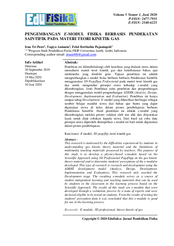 (PDF) Pengembangan E-Modul Fisika Berbasis Pendekatan Saintifik Pada Materi Teori Kinetik Gas