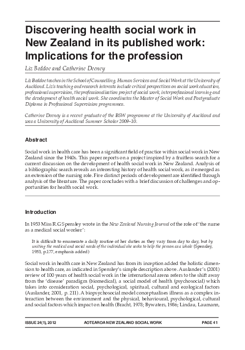 (PDF) Evolving Health Social Work in New Zealand