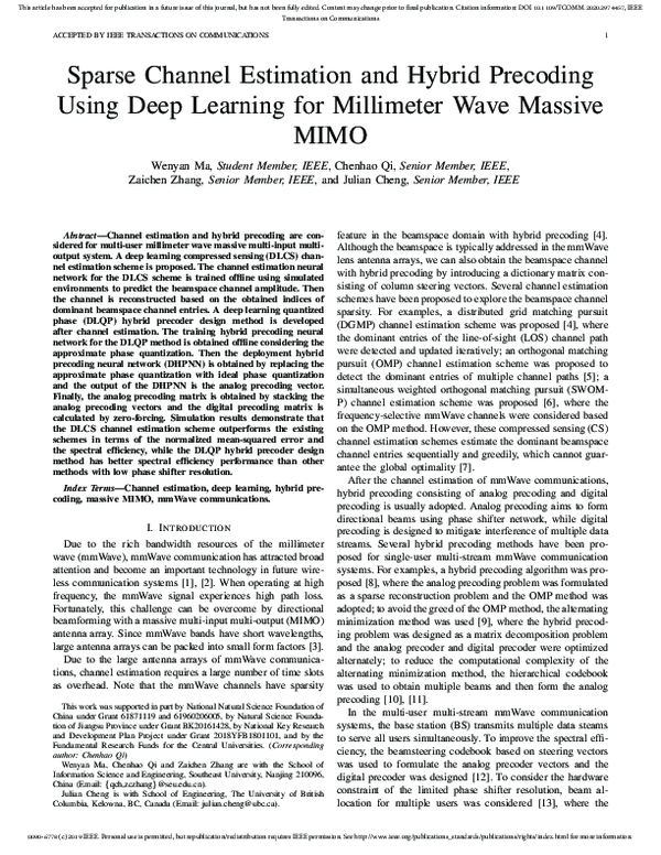 (PDF) Sparse Channel Estimation and Hybrid Precoding Using Deep Learning for Millimeter Wave ...
