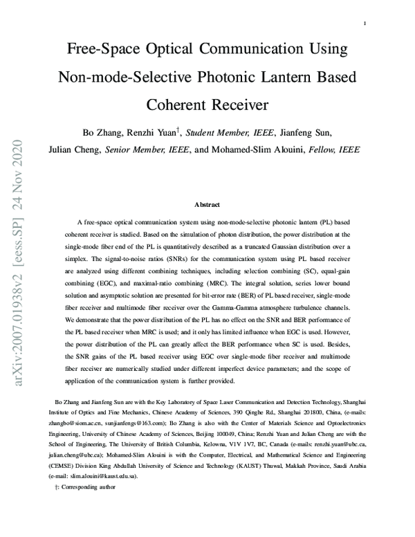 (PDF) Free-Space Optical Communication Using Non-mode-Selective ...