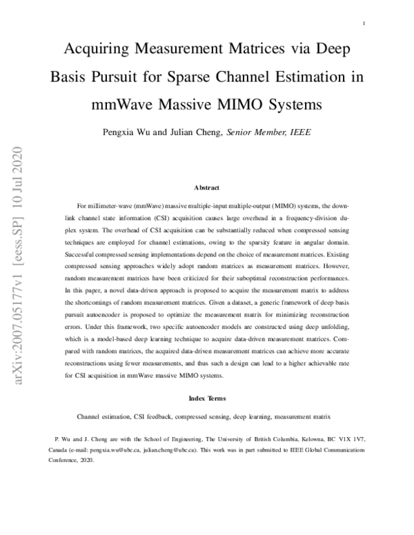 (PDF) Acquiring Measurement Matrices via Deep Basis Pursuit for Sparse Channel Estimation in ...
