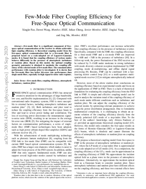(PDF) Few-Mode Fiber Coupling Efficiency for Free-Space Optical ...