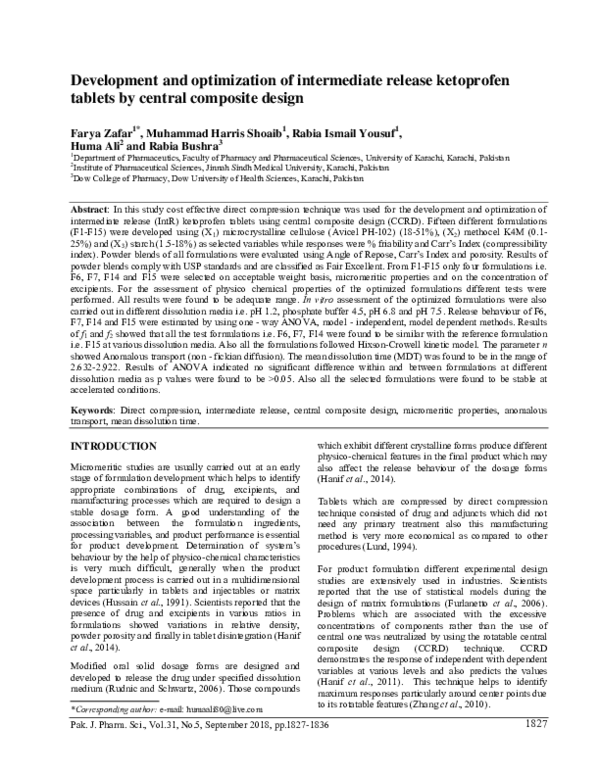 Pdf Development And Optimization Of Intermediate Release Ketoprofen Tablets By Central