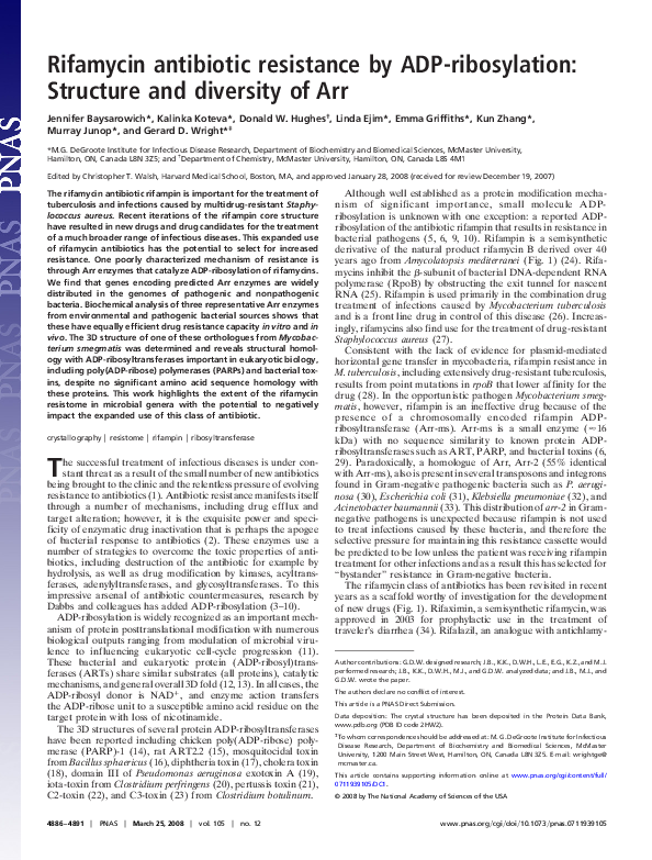 (PDF) Rifamycin antibiotic resistance by ADP-ribosylation: Structure and diversity of Arr
