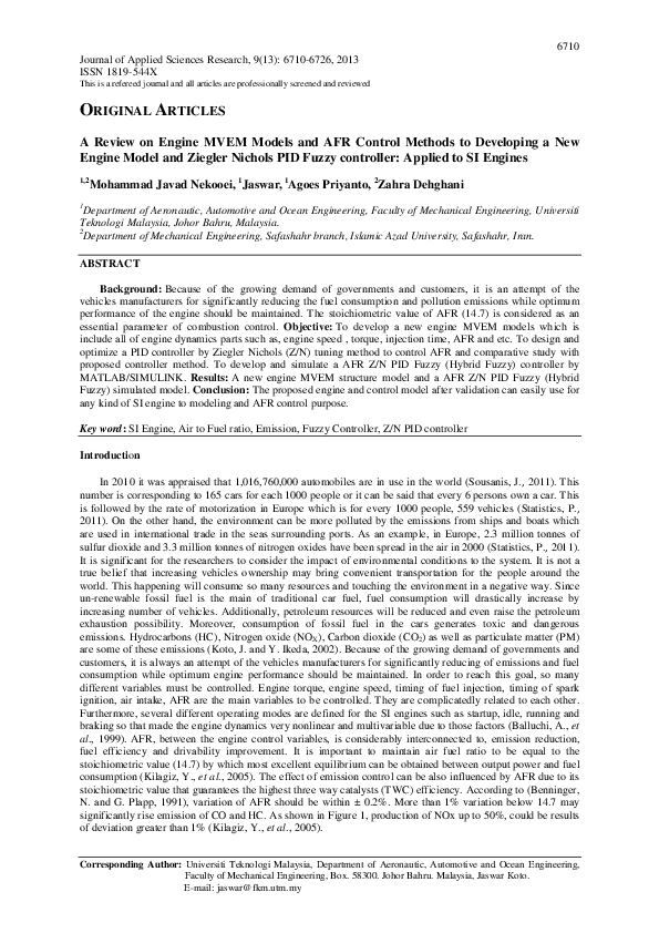 (PDF) ORIGINAL ARTICLES A Review on Engine MVEM Models and AFR Control ...