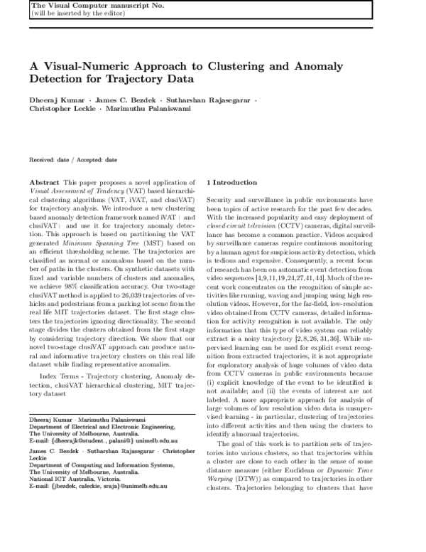 Pdf A Visual Numeric Approach To Clustering And Anomaly Detection For Trajectory Data