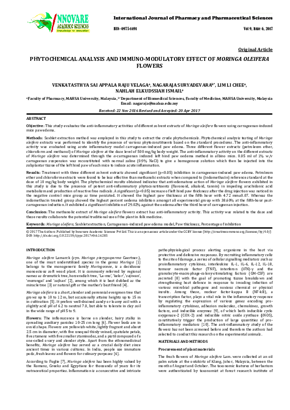 (PDF) Phytochemical Analysis and Immuno-Modulatory Effect of Moringa Oleifera Flowers