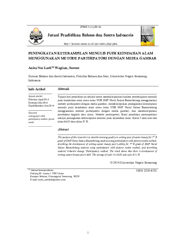 (PDF) Jurnal Pendidikan Bahasa dan Sastra Indonesia PENINGKATAN KETERAMPILAN MENULIS PUISI ...