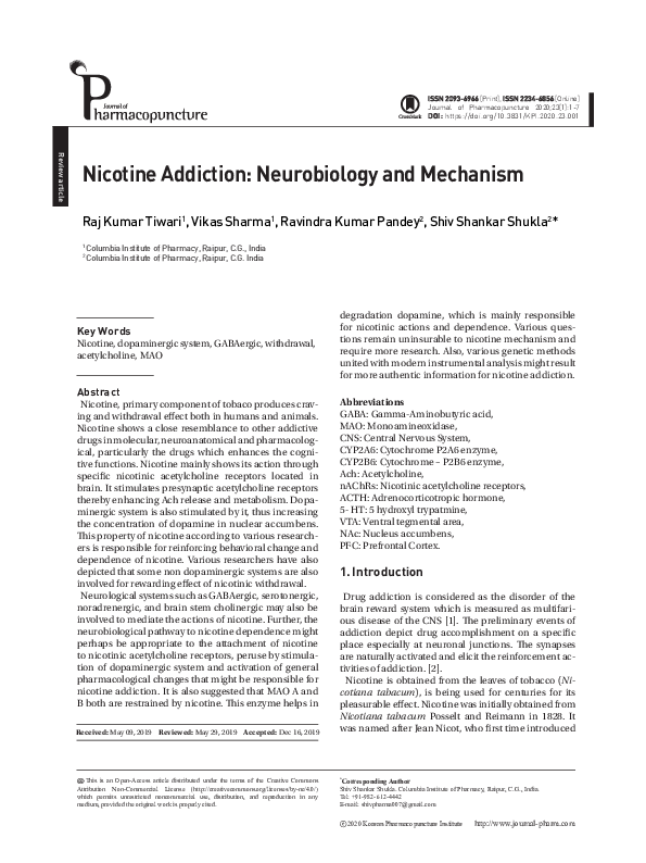 (PDF) Nicotine Addiction: Neurobiology and Mechanism