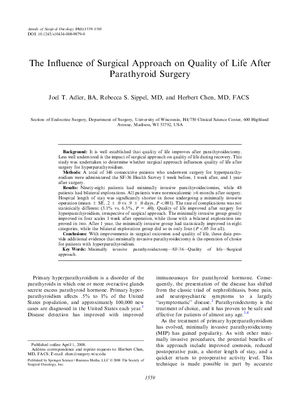 (PDF) The Influence of Surgical Approach on Quality of Life After ...