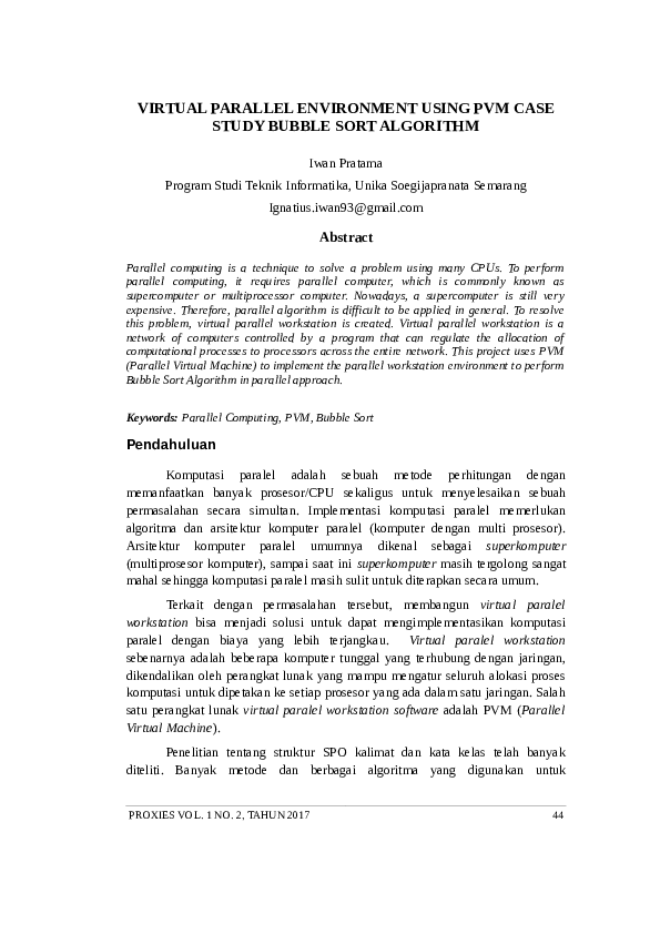 (PDF) Virtual Parallel Environment Using PVM Case Study Bubble Sort Algorithm