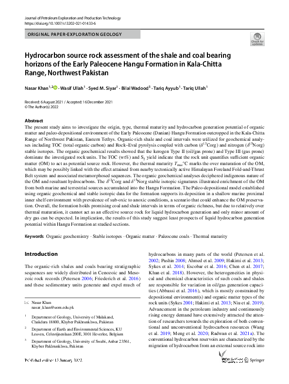 (PDF) Hydrocarbon source rock assessment of the shale and coal bearing ...