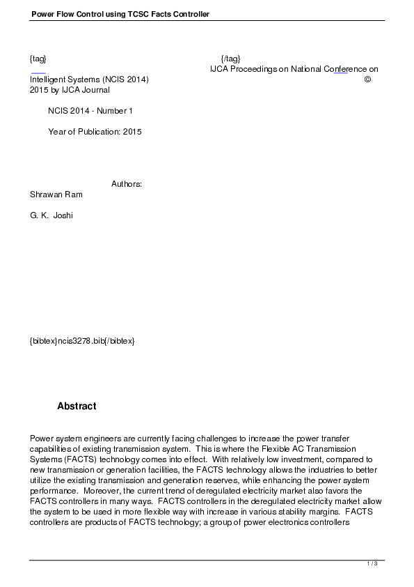 (PDF) Power Flow Control Using TCSC Facts Controller