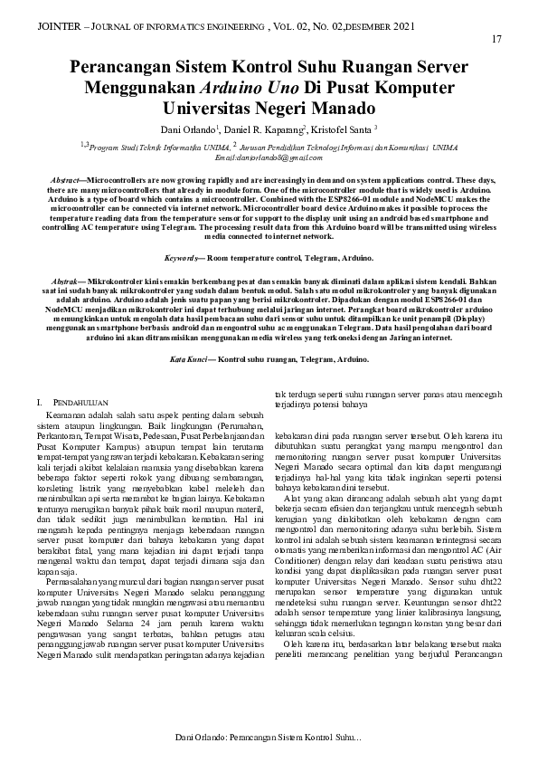 (PDF) Perancangan Sistem Kontrol Suhu Ruangan Server Menggunakan ...