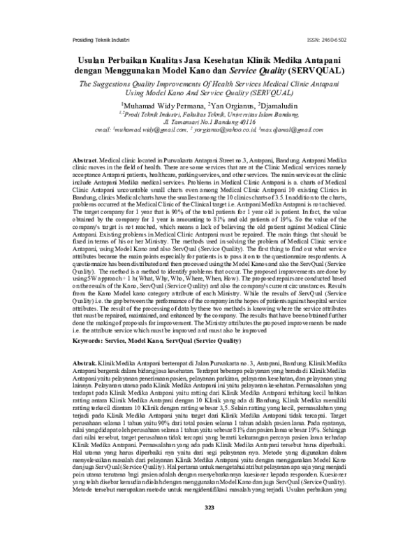 (PDF) Usulan Perbaikan Kualitas Jasa Kesehatan Klinik Medika Antapani dengan Menggunakan Model ...