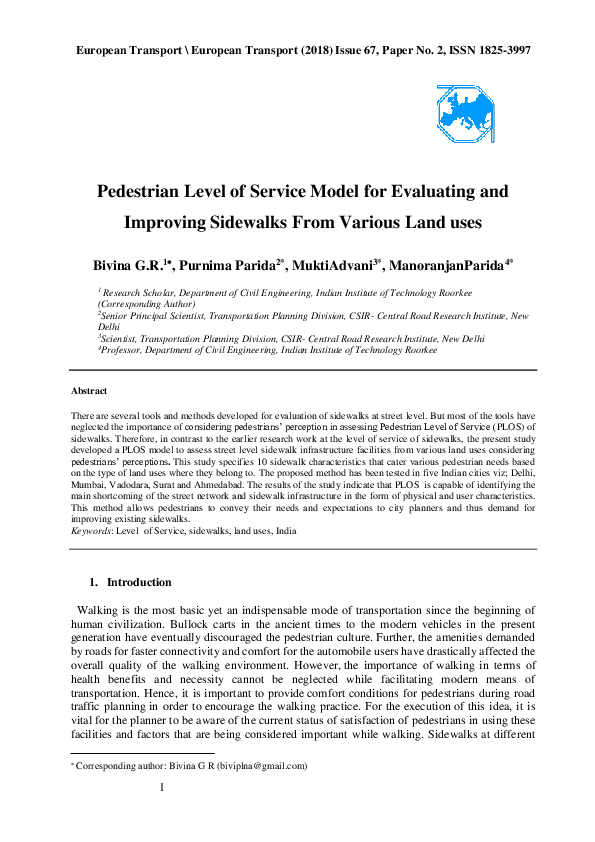 (PDF) Pedestrian Level of Service Model for Evaluating and Improving Sidewalks From Various Land ...