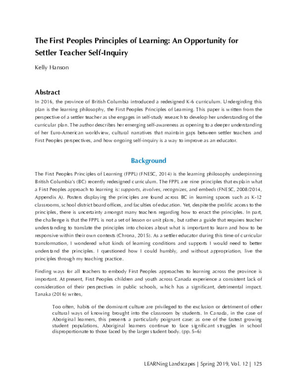 (PDF) The First Peoples Principles of Learning: An Opportunity for ...