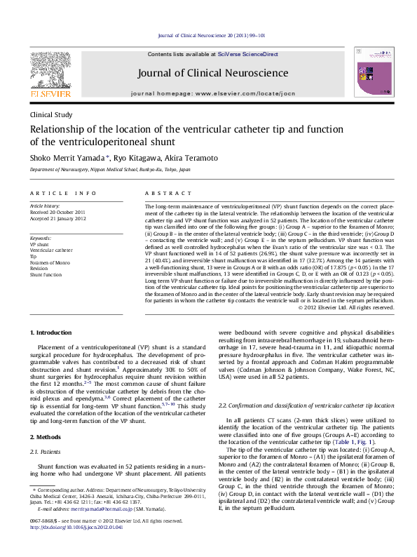 (PDF) Relationship of the location of the ventricular catheter tip and ...