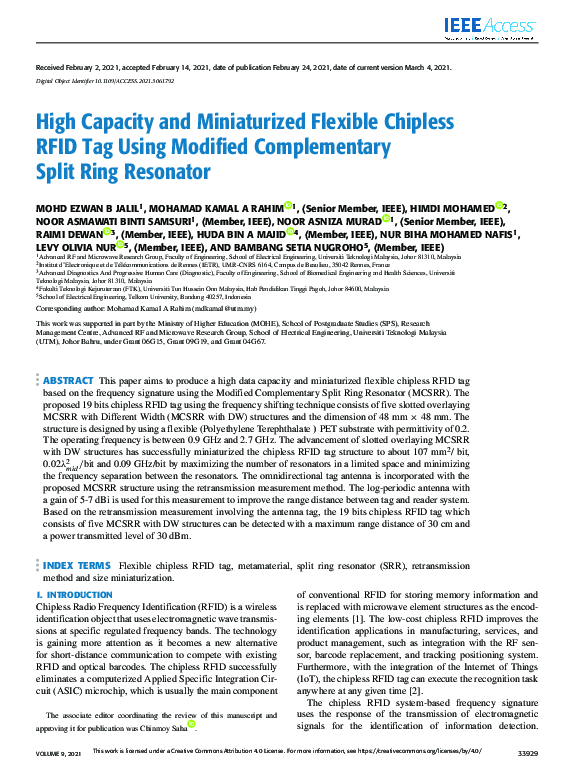 (PDF) High Capacity and Miniaturized Flexible Chipless RFID Tag Using Modified Complementary ...