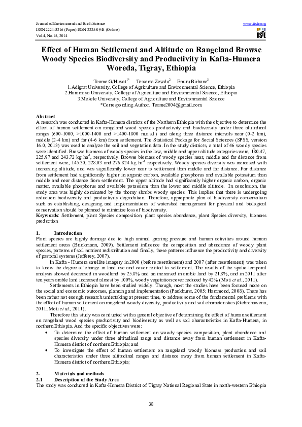 (PDF) Effect of Human Settlement and Altitude on Rangeland Browse Woody ...