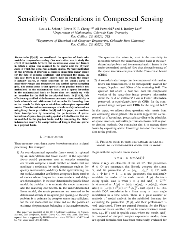 (PDF) Sensitivity considerations in compressed sensing | ali pezeshki ...