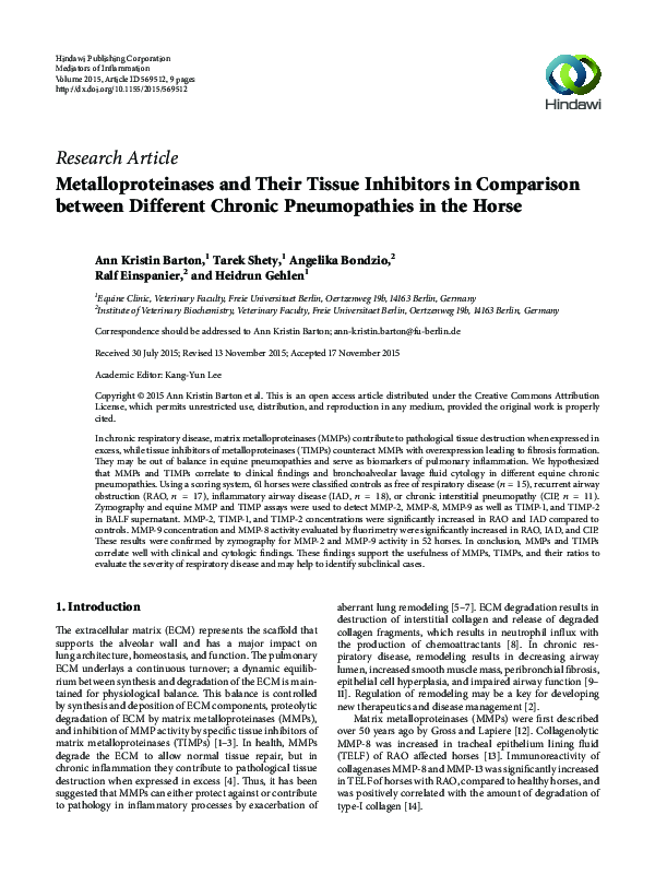 (PDF) Metalloproteinases and Their Tissue Inhibitors in Comparison between Different Chronic ...