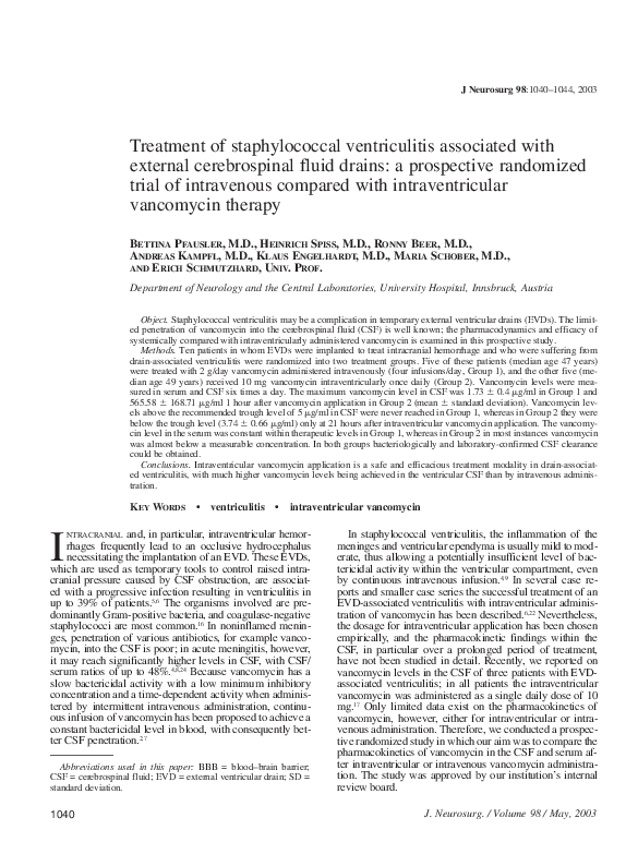 (PDF) Treatment of staphylococcal ventriculitis associated with ...