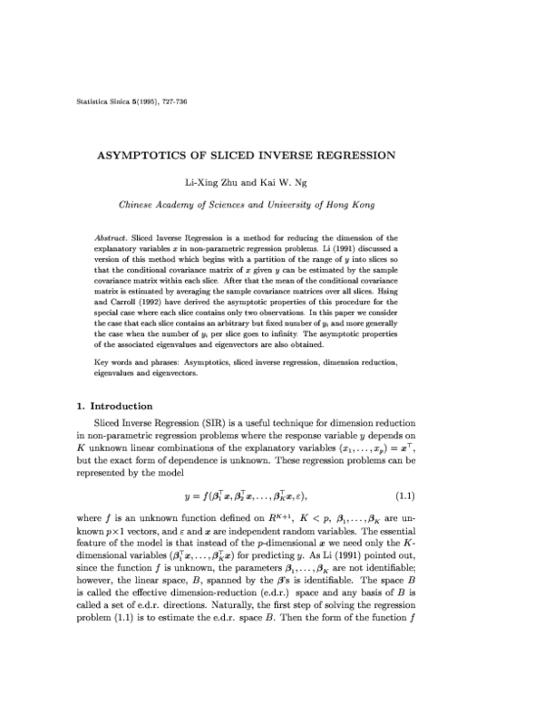 (PDF) Asymptotics of sliced inverse regression