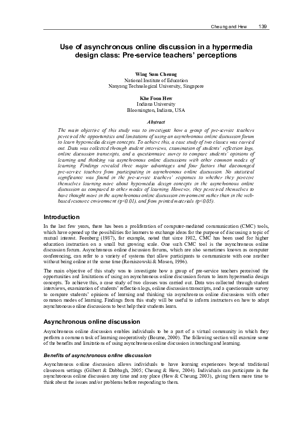 (PDF) Use of asynchronous online discussion in a hypermedia design ...