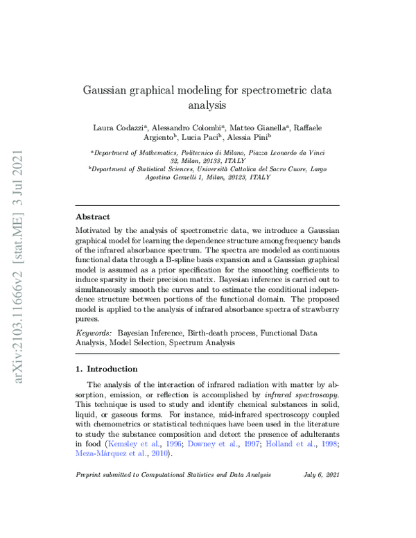 (PDF) Gaussian graphical modeling for spectrometric data analysis