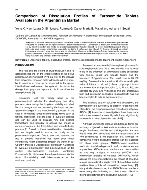 (PDF) Comparison of Dissolution Profiles of Furosemide Tablets ...