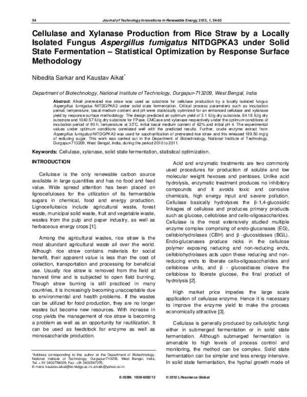 (PDF) Cellulase and Xylanase Production from Rice Straw by a Locally Isolated Fungus Aspergillus ...