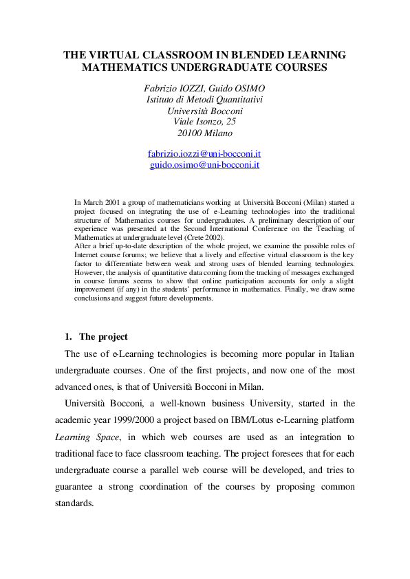 (PDF) The Virtual Classroom in Blended Learning Mathematics Undergraduate Courses