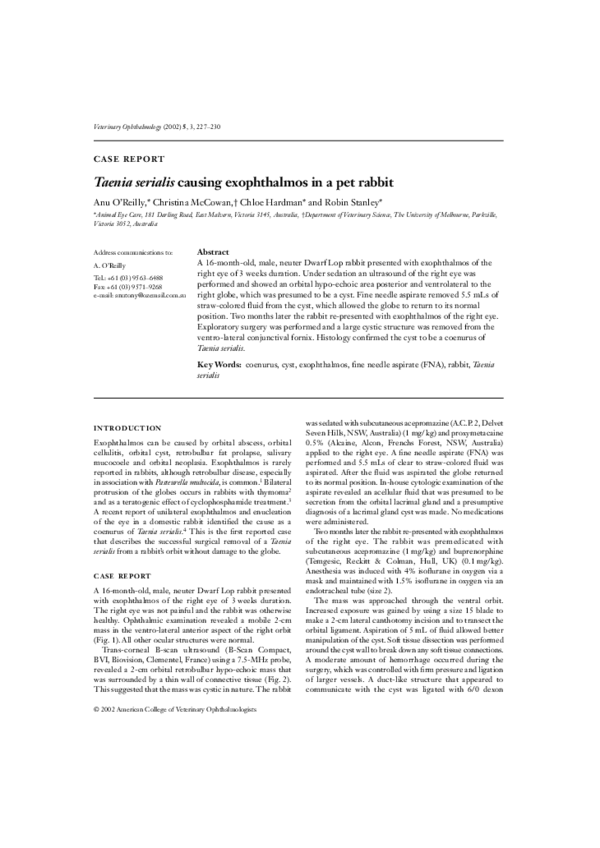 (PDF) Taenia serialis causing exophthalmos in a pet rabbit