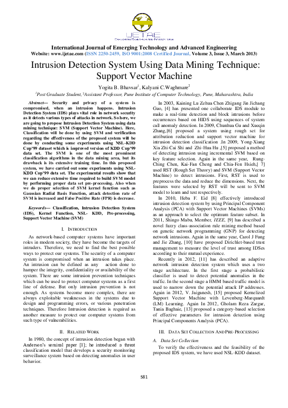 (PDF) Intrusion Detection System Using Data Mining Technique : Support Vector Machine