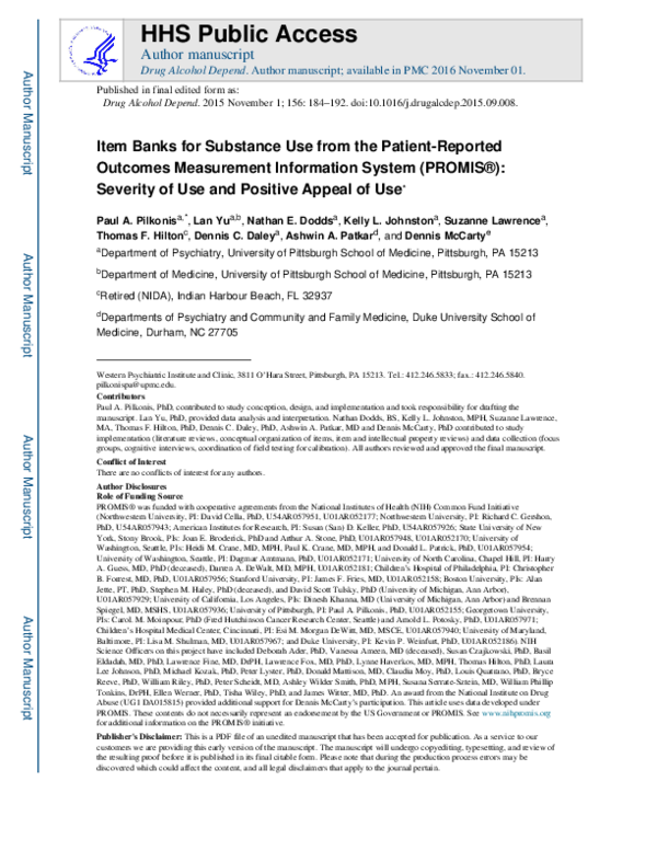 (PDF) Item banks for substance use from the Patient-Reported Outcomes ...