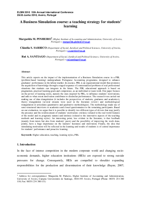 (PDF) A Business Simulation Course: a Teaching Strategy for Students ...