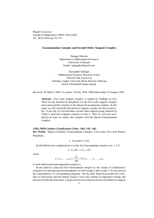 (PDF) Grassmannian Complex and Second Order Tangent Complex